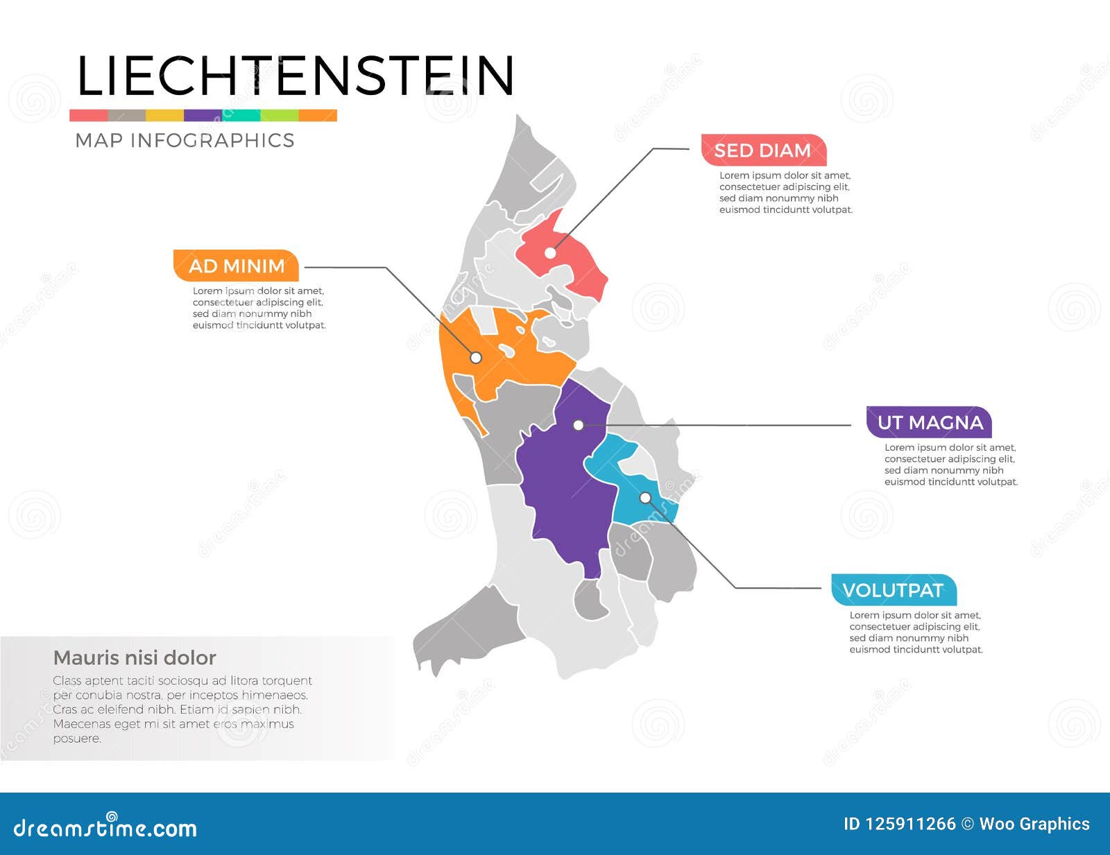Liechtenstein Map Infographics Vector Template with Regions and Pointer ...