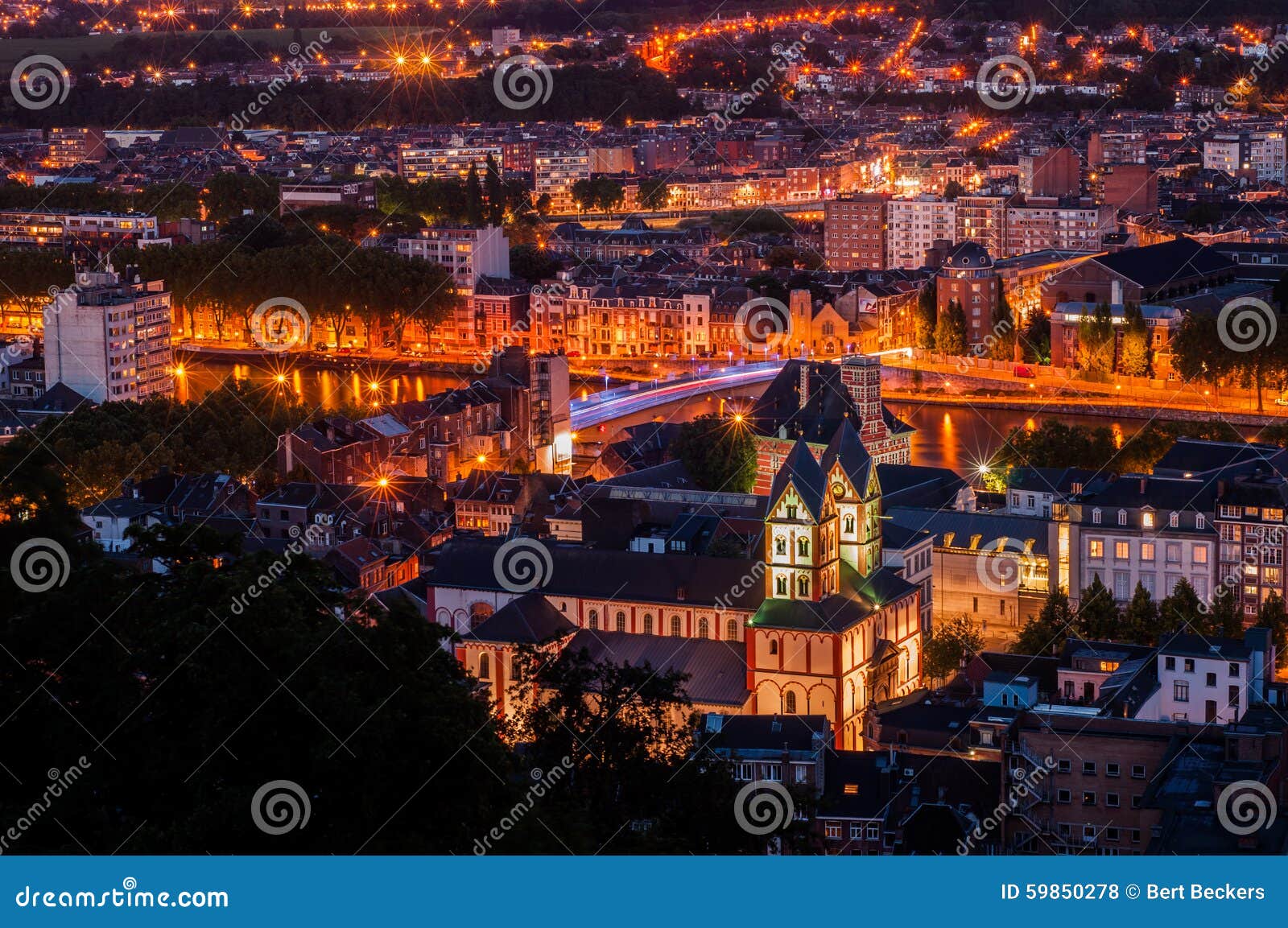 Liege by Night stock photo. Image of lights, belgium - 59850278