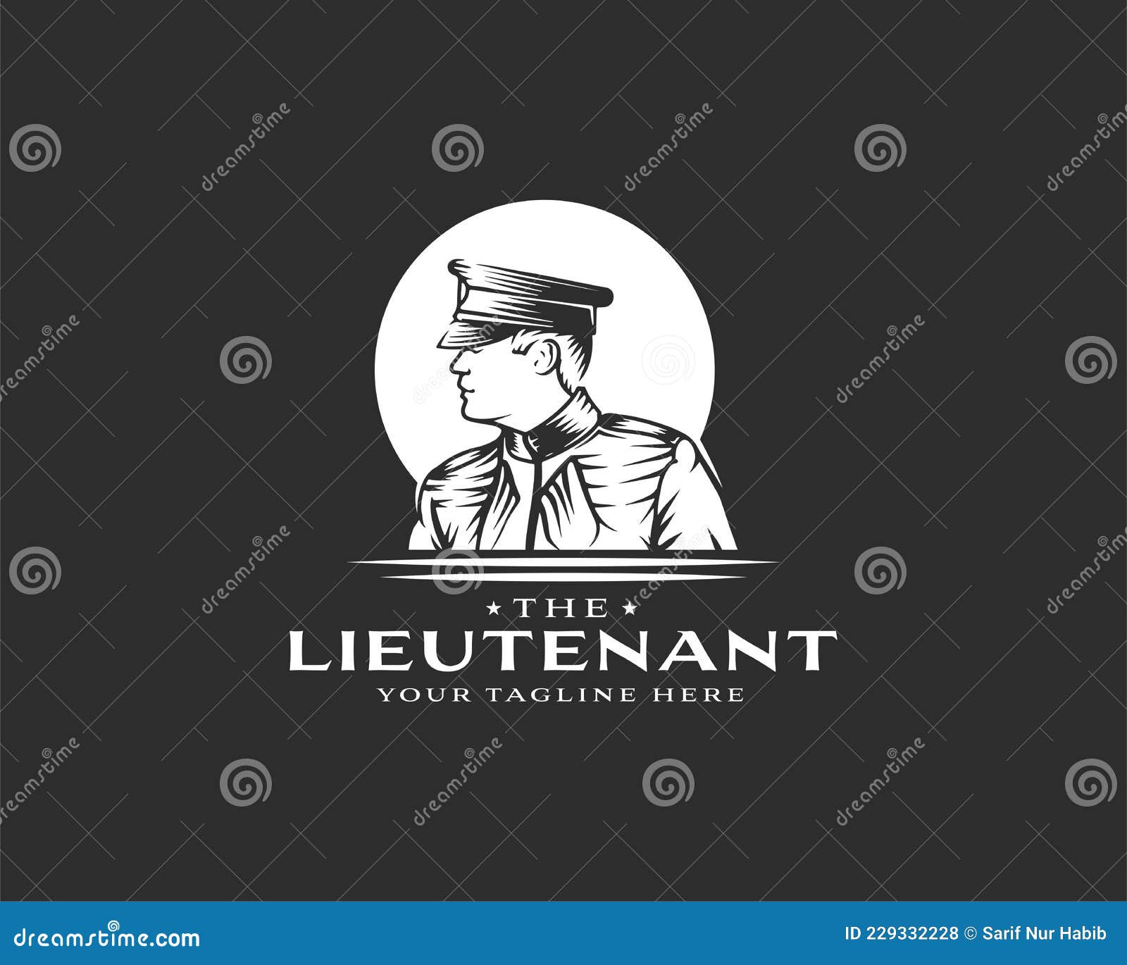 Lieutenant Logo Facing Left with Black Background Template Design Stock ...