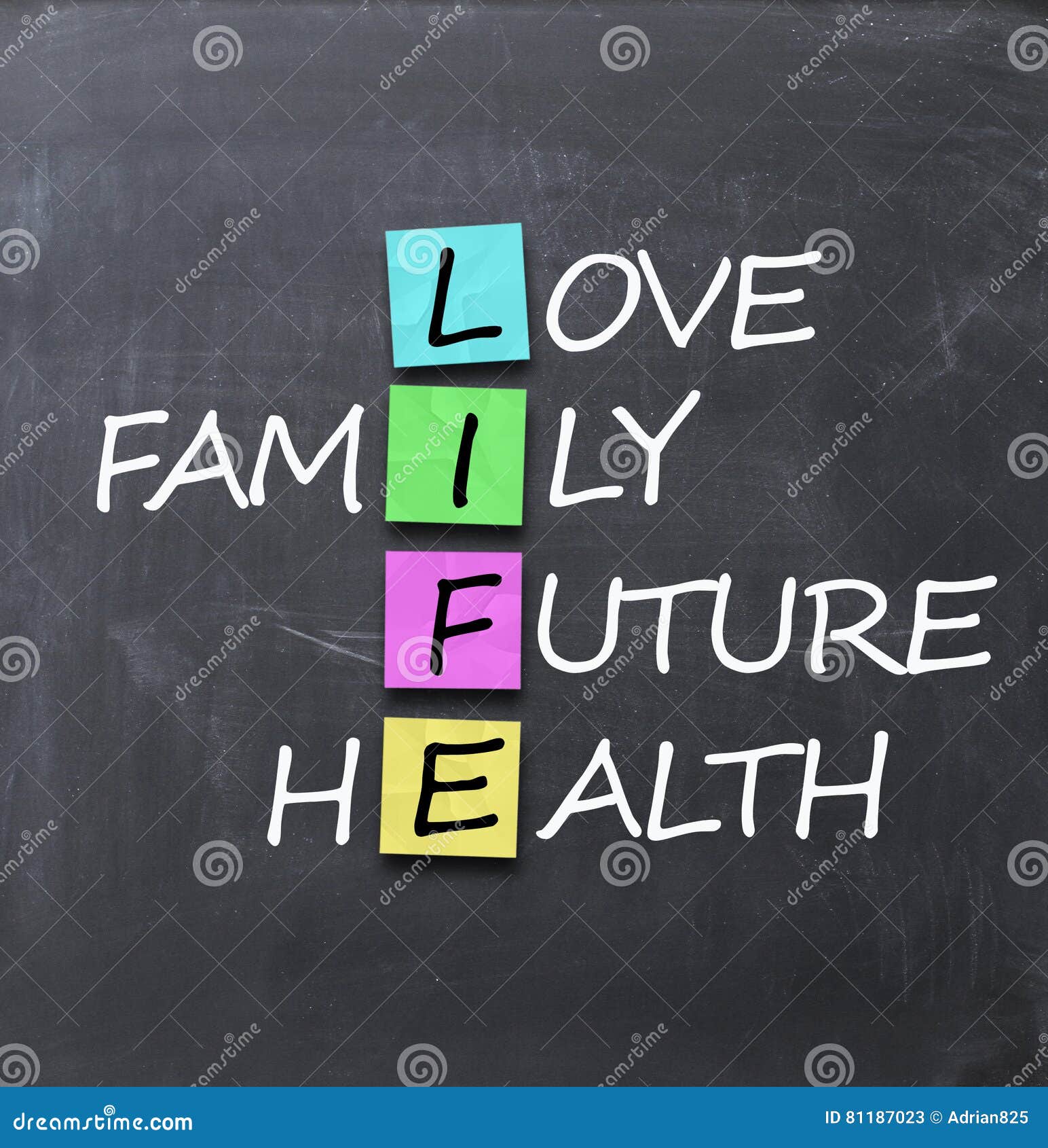 Life Acronym on Blackboard with Sticky Notes Stock Image - Image of ...