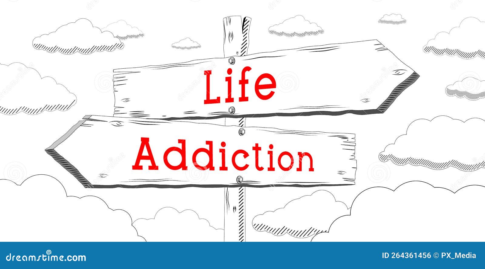 Life or Addiction - Outline Signpost with Two Arrows Stock Illustration ...