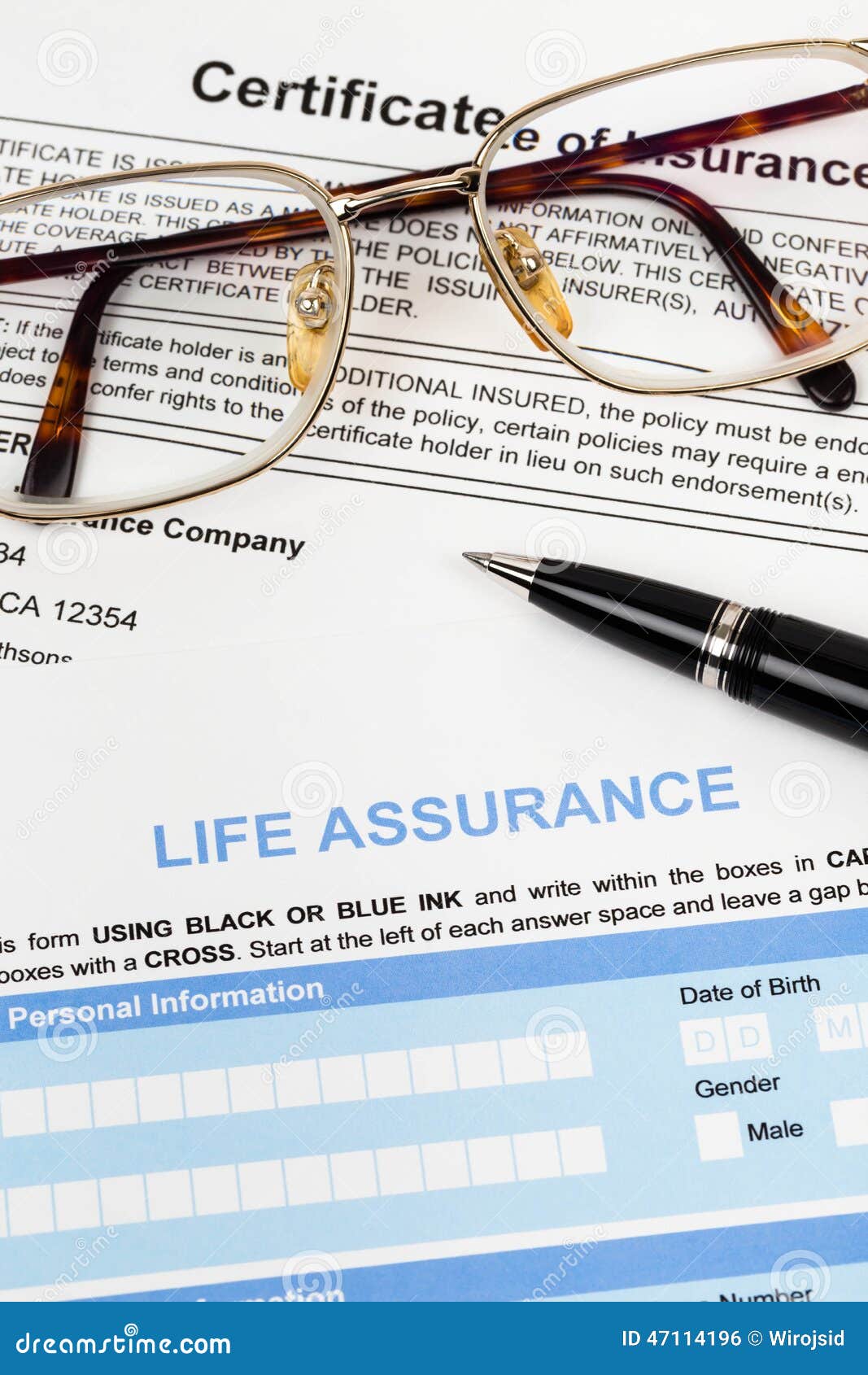 Life Assurance Application Form with Pen and Glasses Stock Photo ...