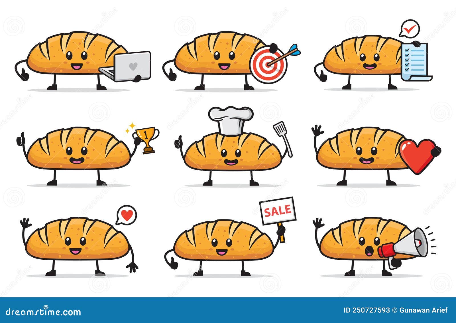 Set of Bread Character Design Illustration Stock Vector - Illustration ...