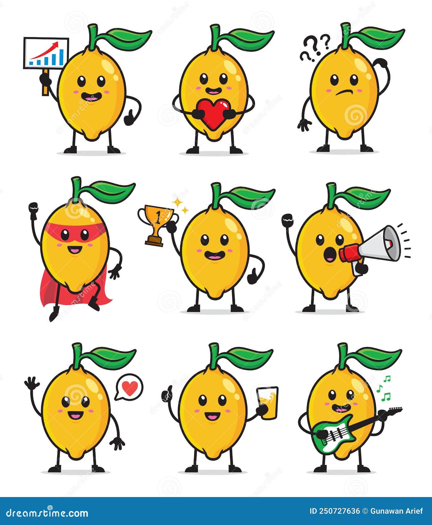 Set of Lemon Character Design Vector Stock Vector - Illustration of ...