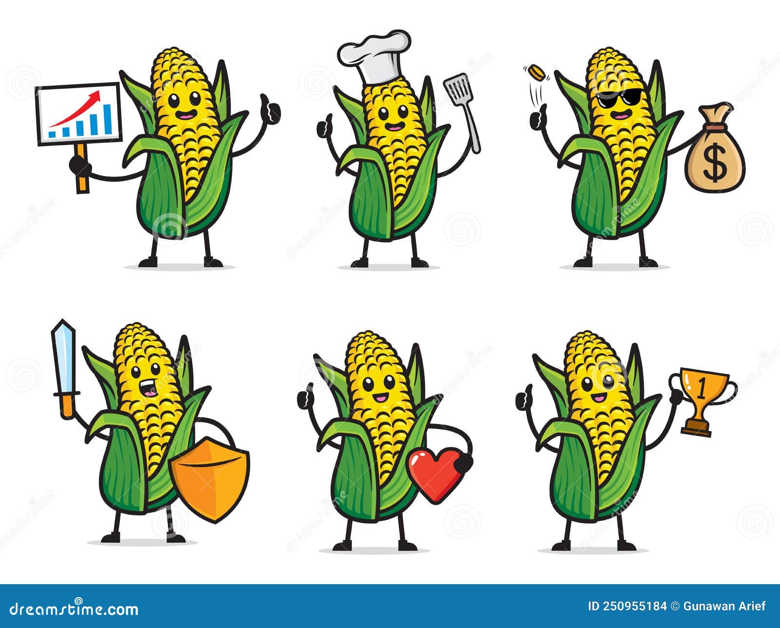 Set of Corn Character Design Vector Stock Vector - Illustration of logo ...