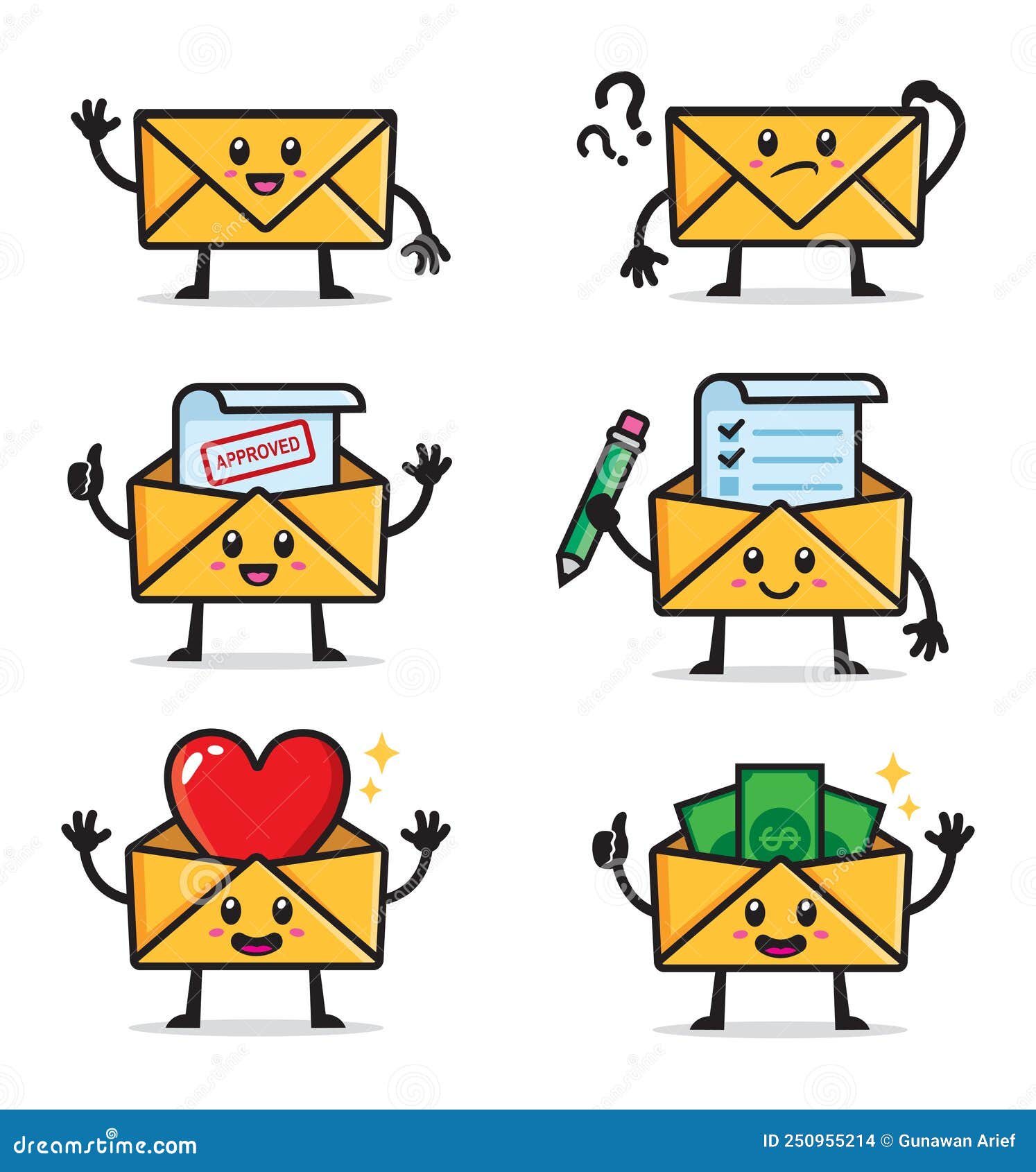 Set of Envelopes Character Design Vector Stock Vector - Illustration of ...