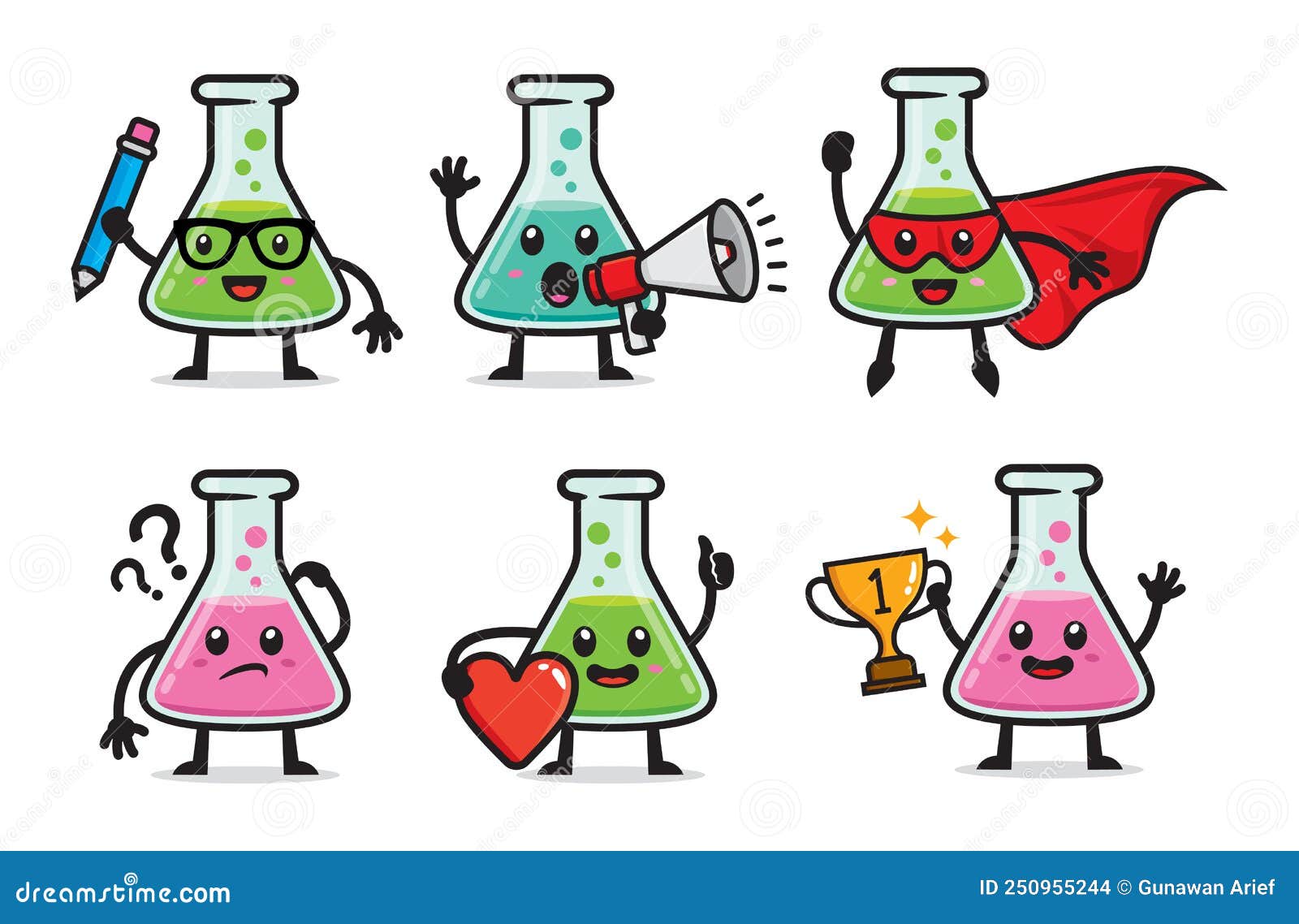 Set of Laboratory Bottle Character Design Vector Stock Vector ...