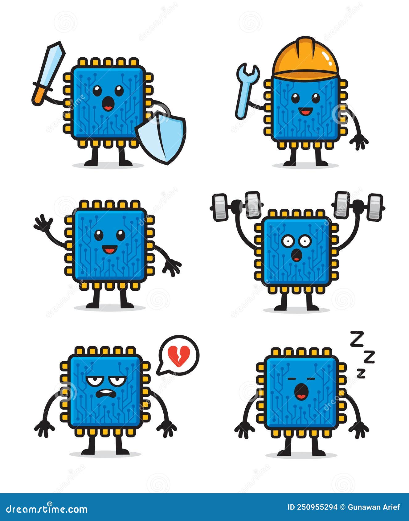Set of Processor Chipset Character Design Vector Stock Vector ...