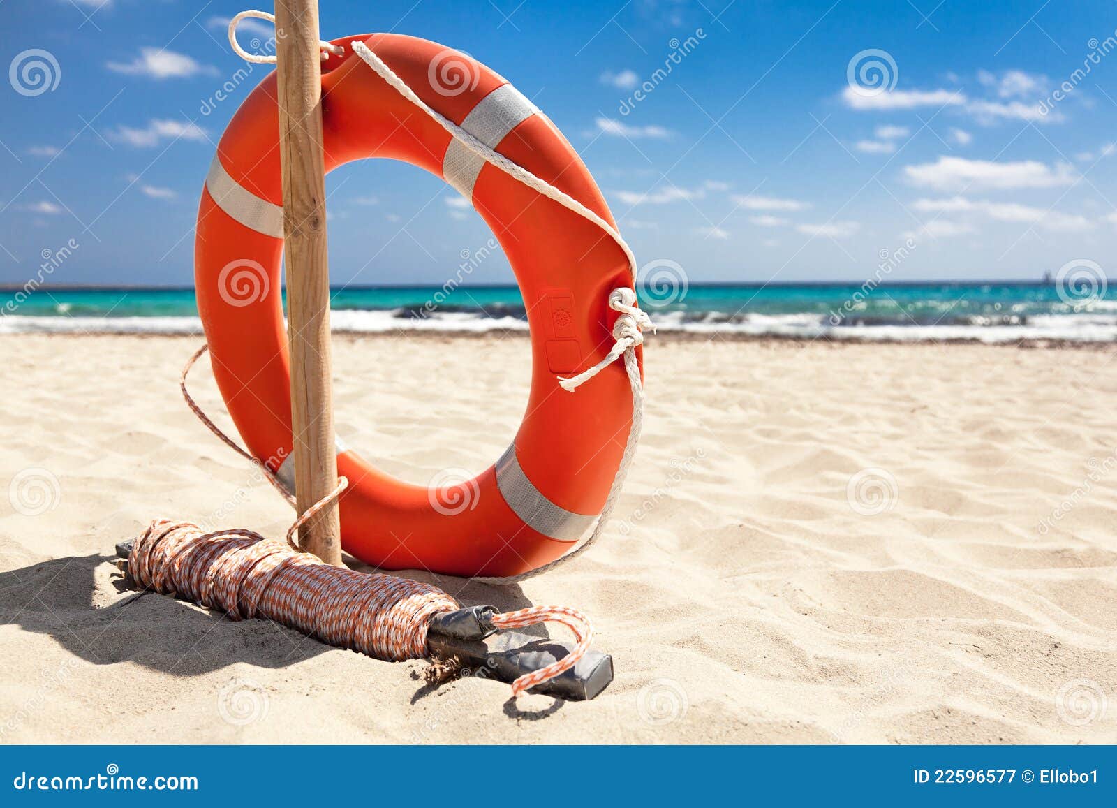 Life buoy on the beach. stock image. Image of rope, guard - 22596577