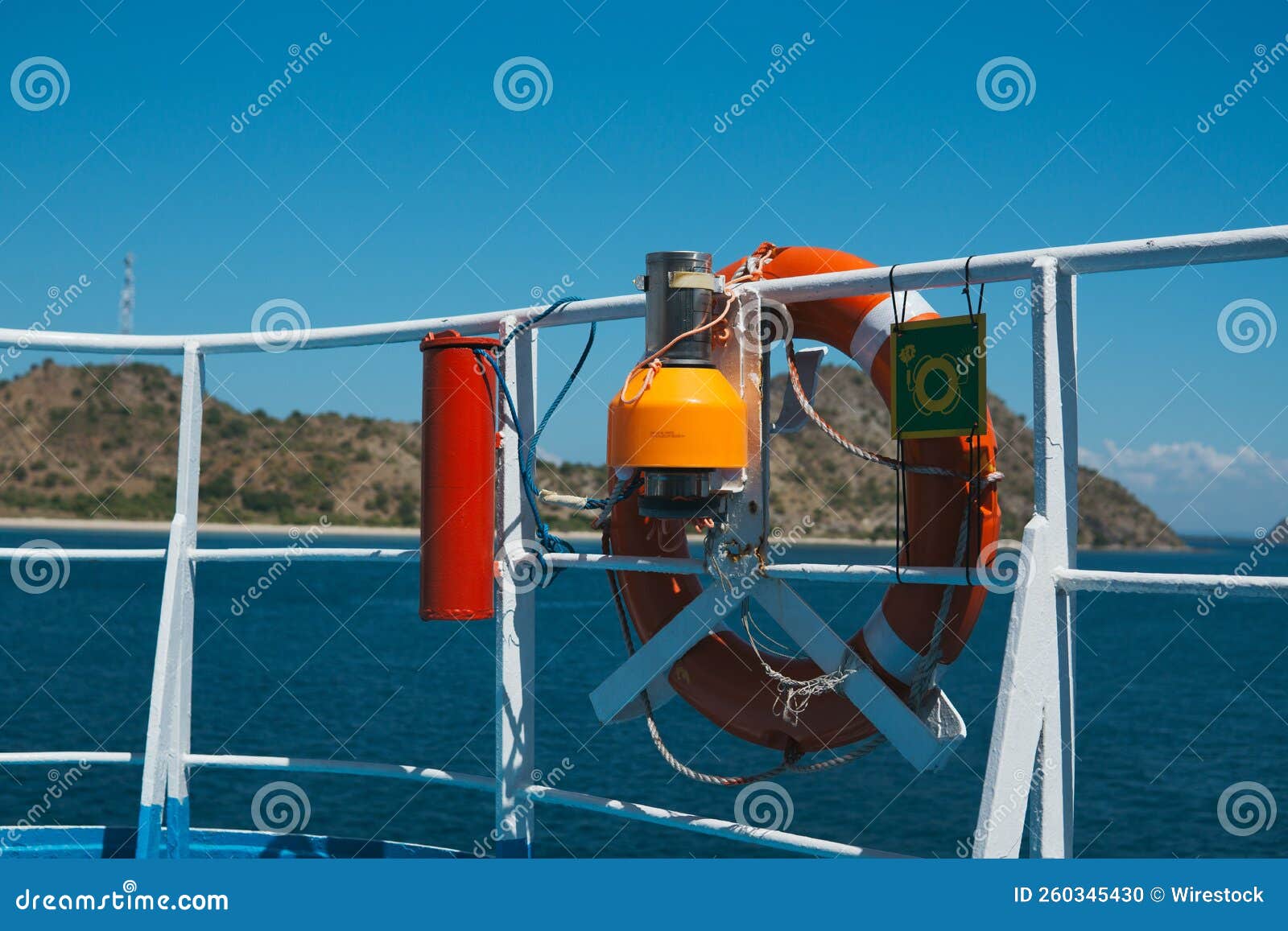 Life Buoy on the Deck of a Ferry Ship. Stock Photo - Image of preserver ...