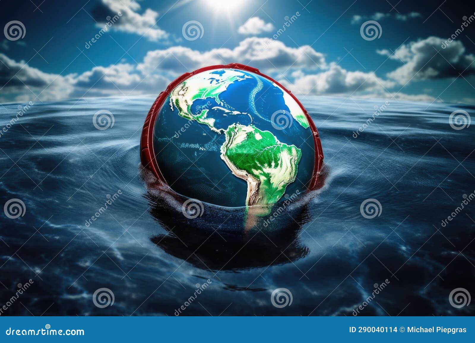 A Life Buoy Saving Planet Earth from Drowning by Climate Change Stock ...
