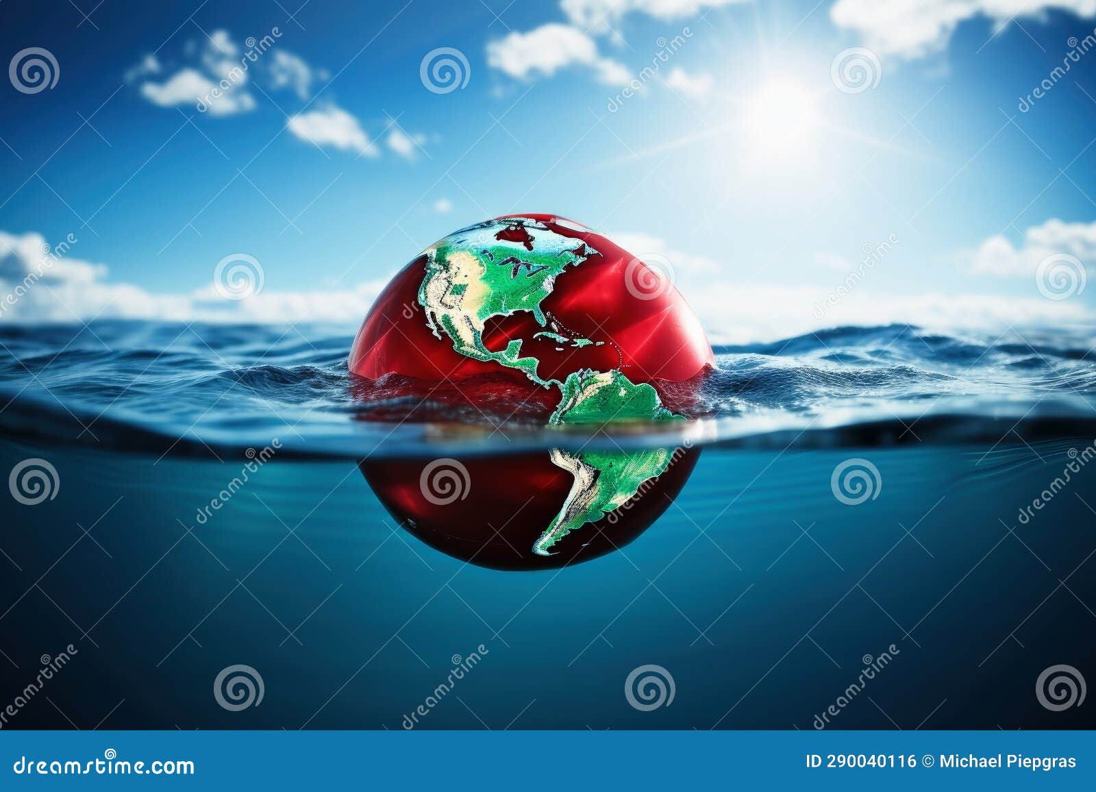 A Life Buoy Saving Planet Earth from Drowning by Climate Change Stock ...