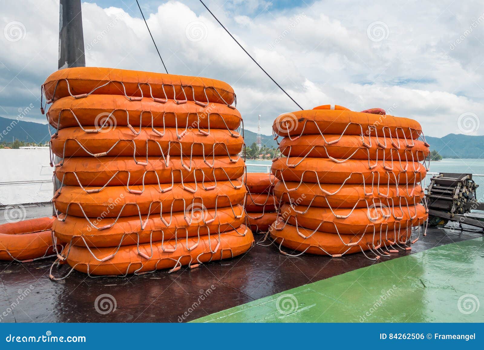 Life Buoy Stack on Ship or Boat for Security and Safety Concept Stock ...
