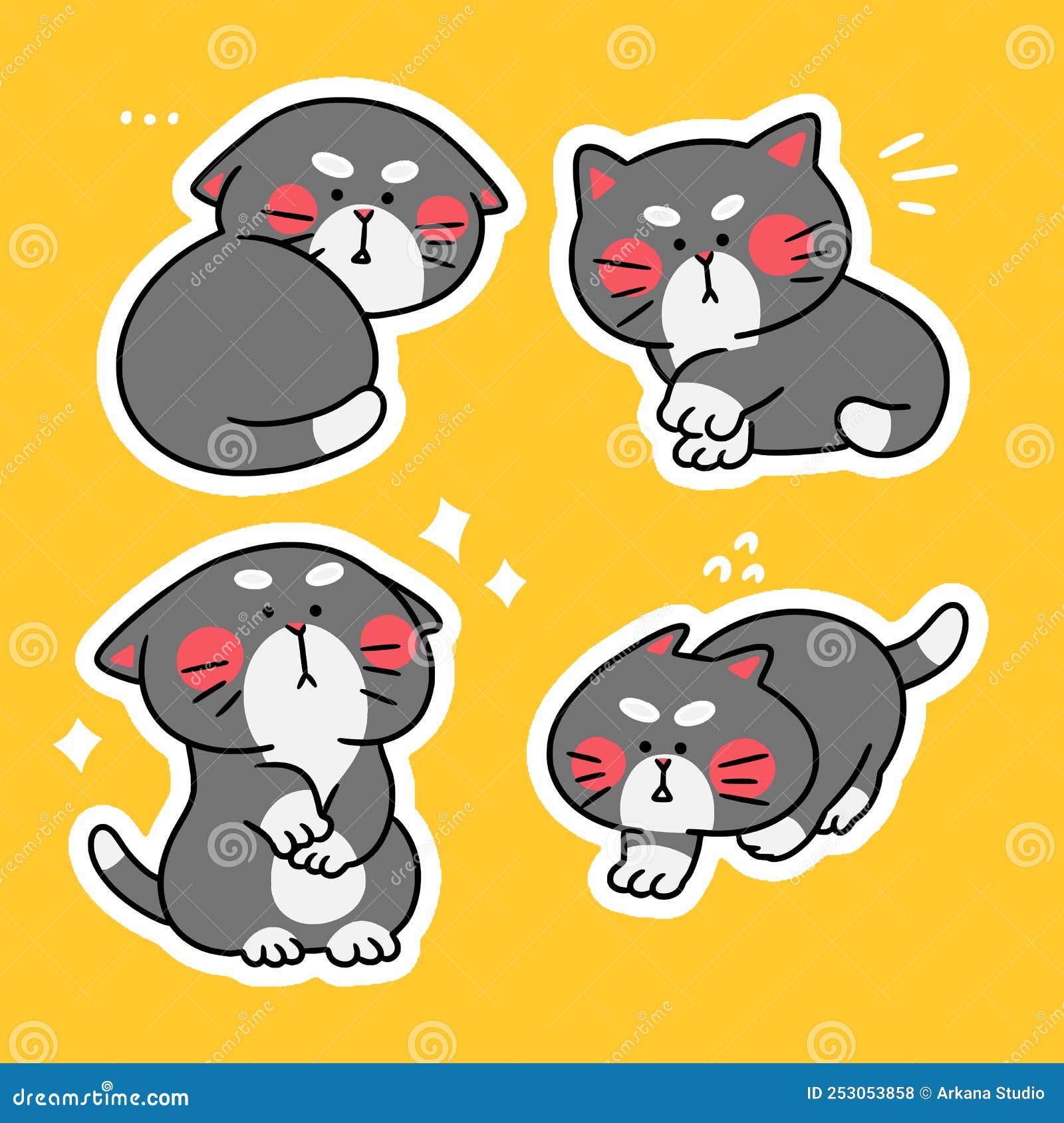 Daily Life of Clumsy Grey Cat Digital Illustration Pack Stock Vector ...