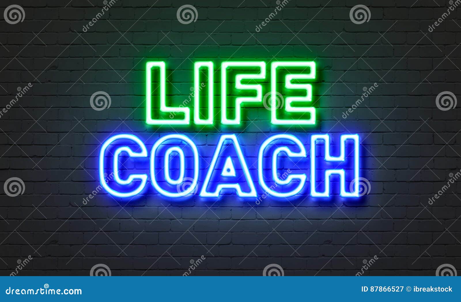 Life Coach Neon Sign on Brick Wall Background. Stock Illustration ...
