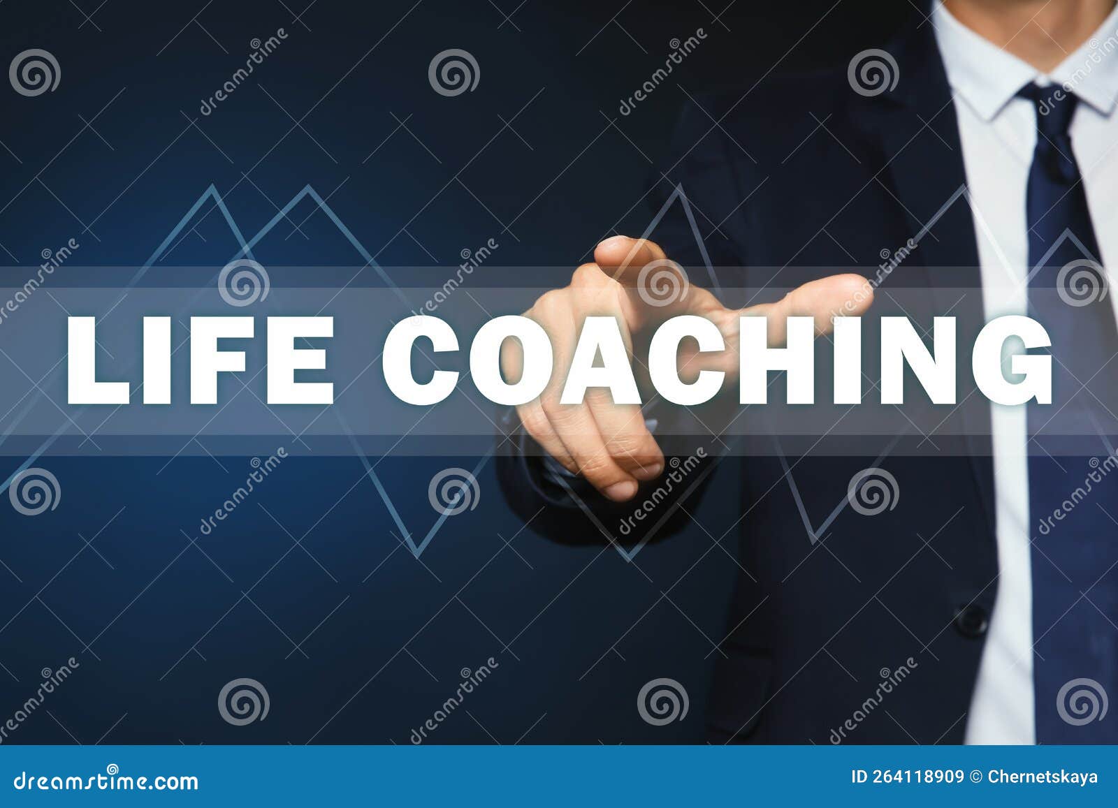 Life Coaching Concept. Businessman Touching Virtual Screen on Dark ...