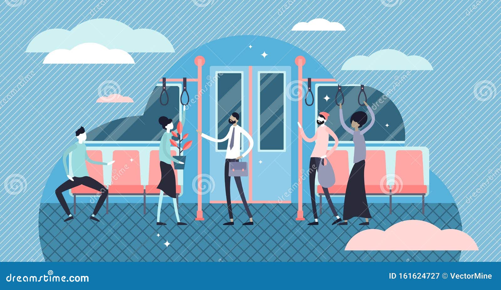 Daily Life Commuting Vector Illustration. Tiny Move To Work Persons ...