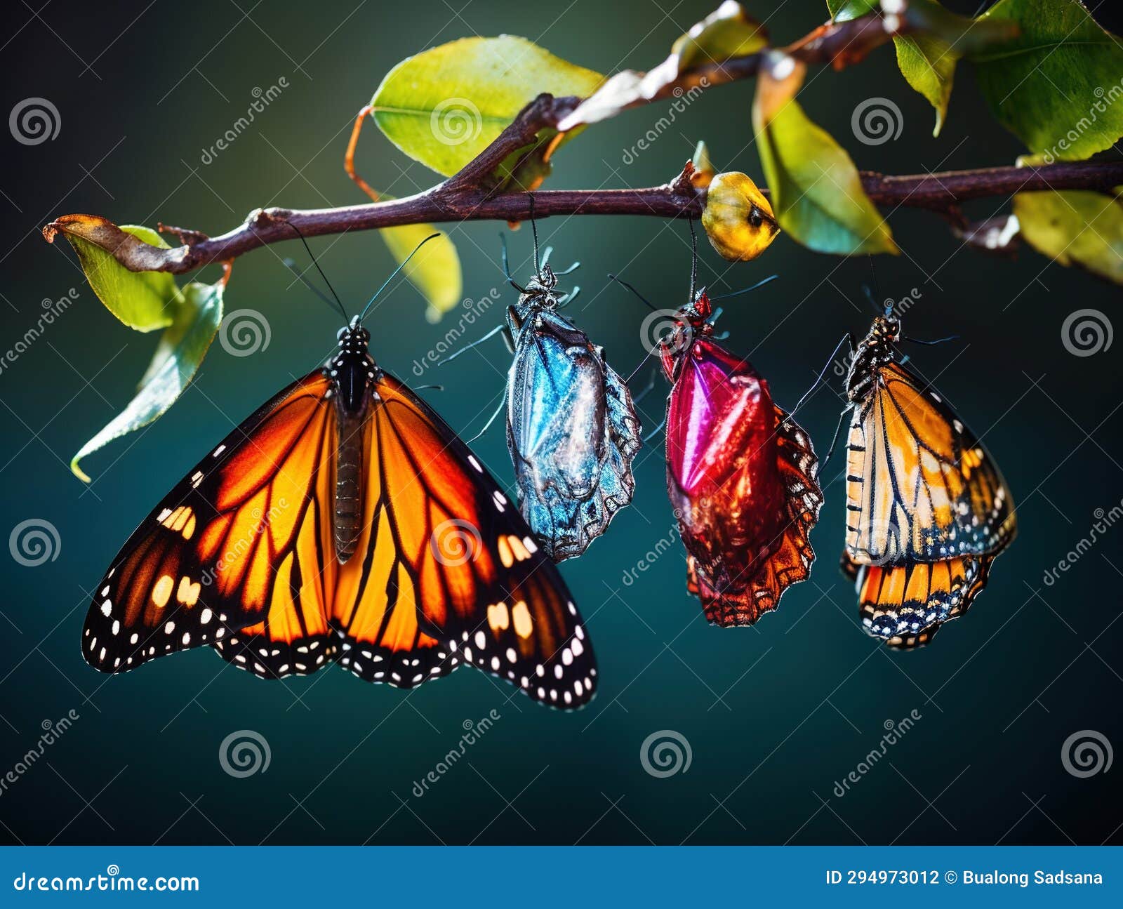 Life Cycle of Colour Segeant Butterfly Hanging on Twig Made with ...