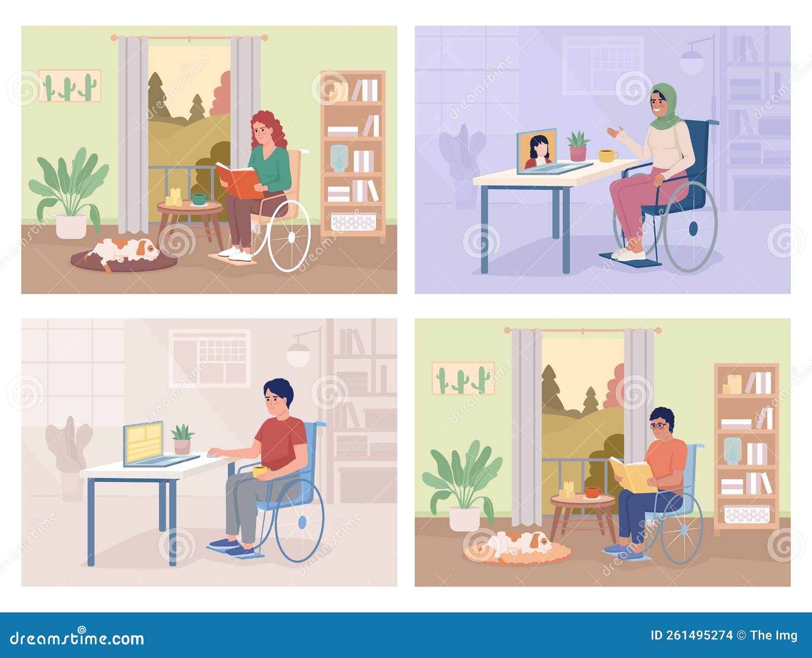 Life with Disability Flat Color Vector Illustrations Set Stock Vector ...