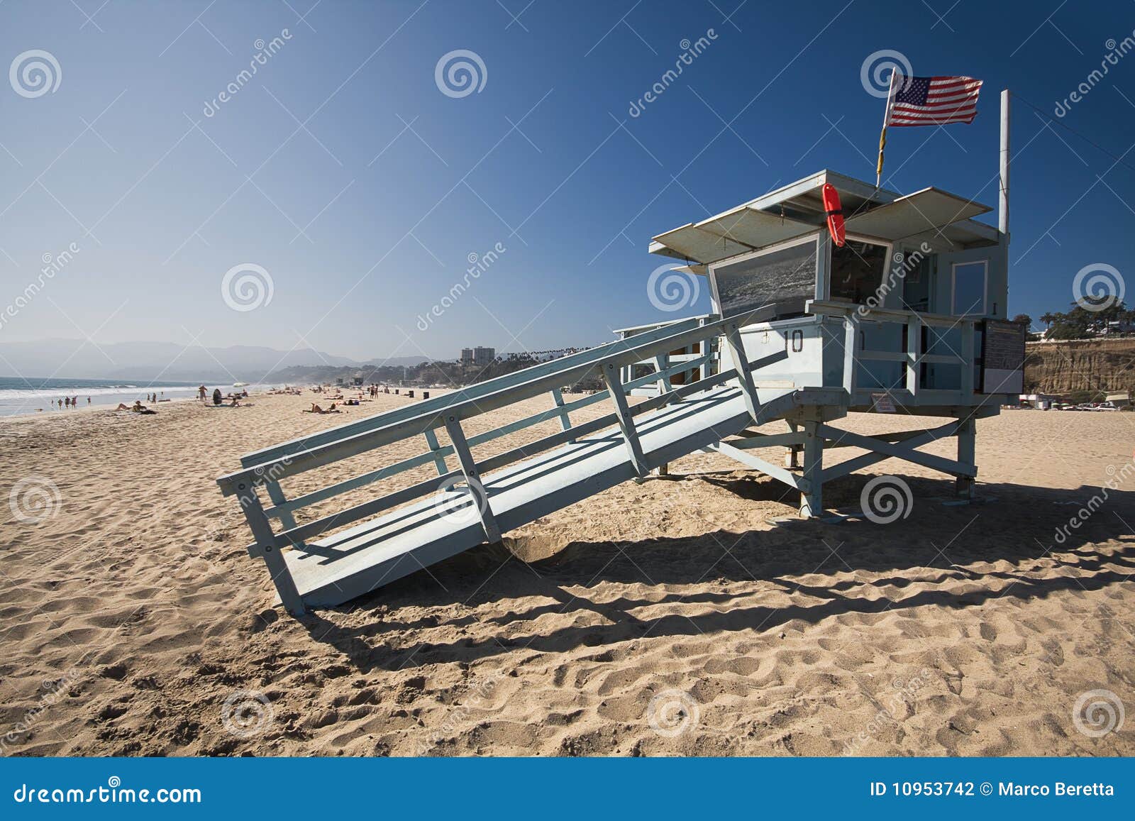 Life Guard House on the Santa Monica Beach Stock Photo - Image of ...