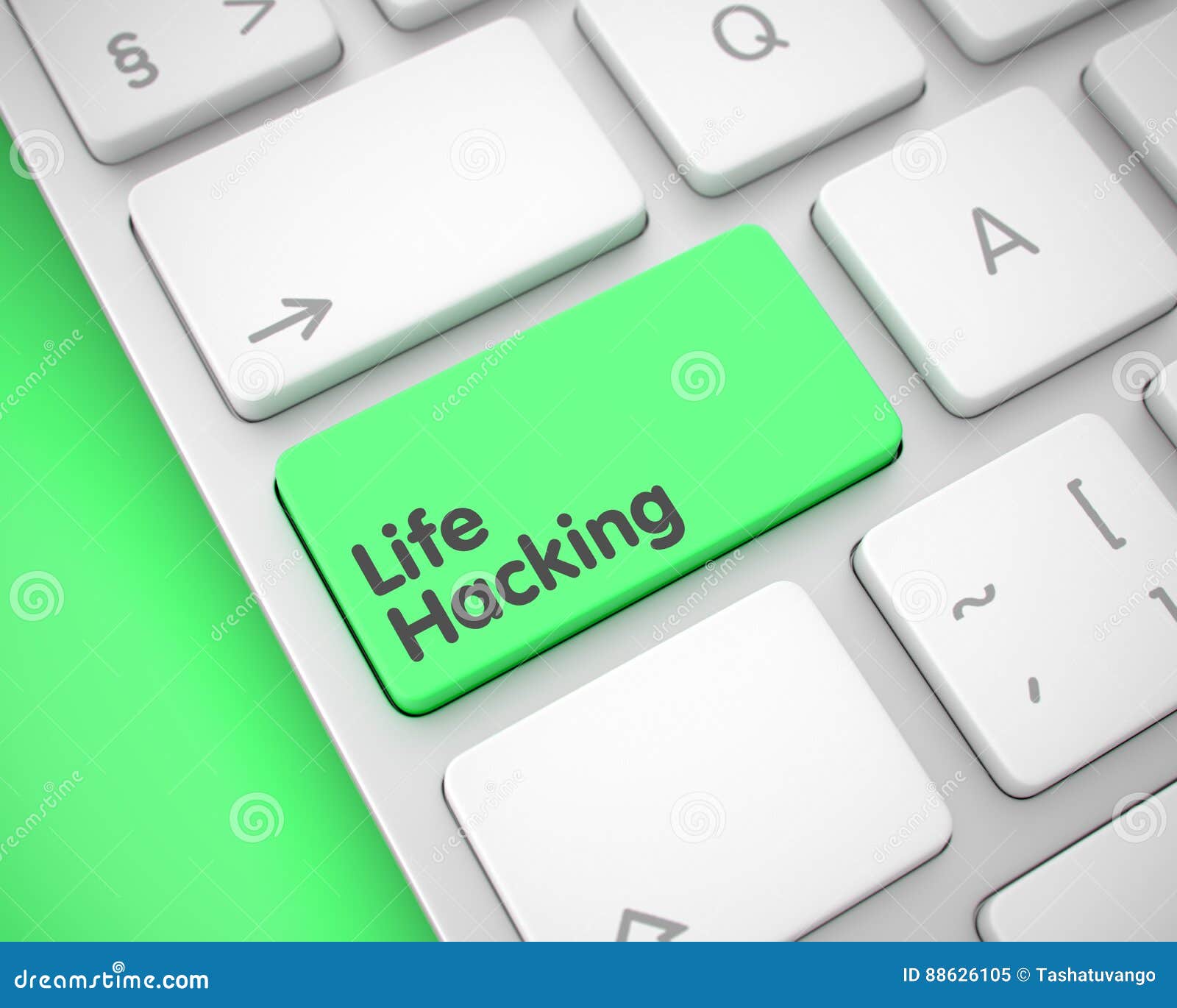 Life Hacking - Message on Green Keyboard Keypad. 3D. Stock Illustration ...