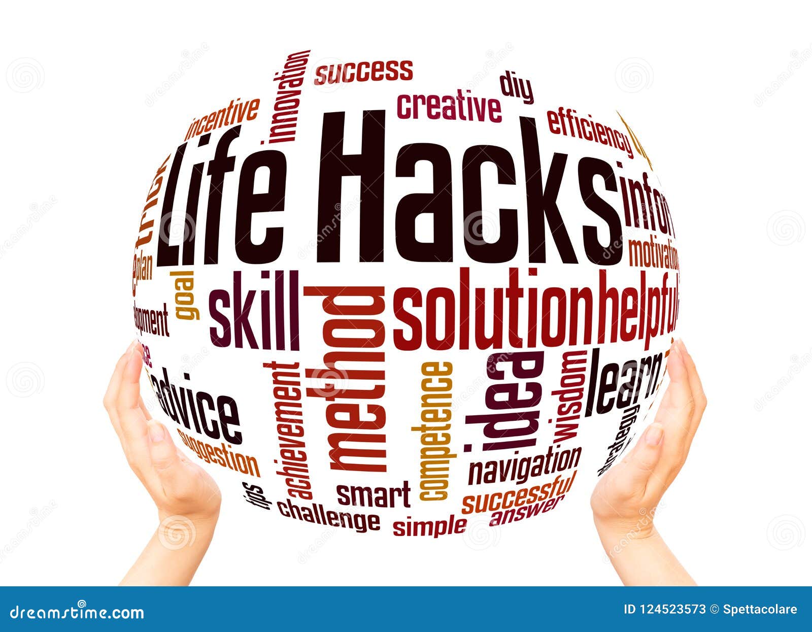 Life Hacks Word Cloud Sphere Concept Stock Illustration - Illustration ...