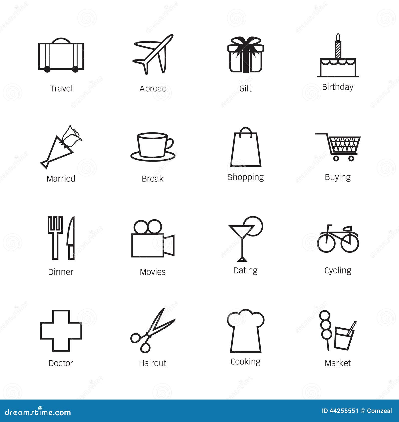 Daily life icons stock vector. Illustration of night - 44255551