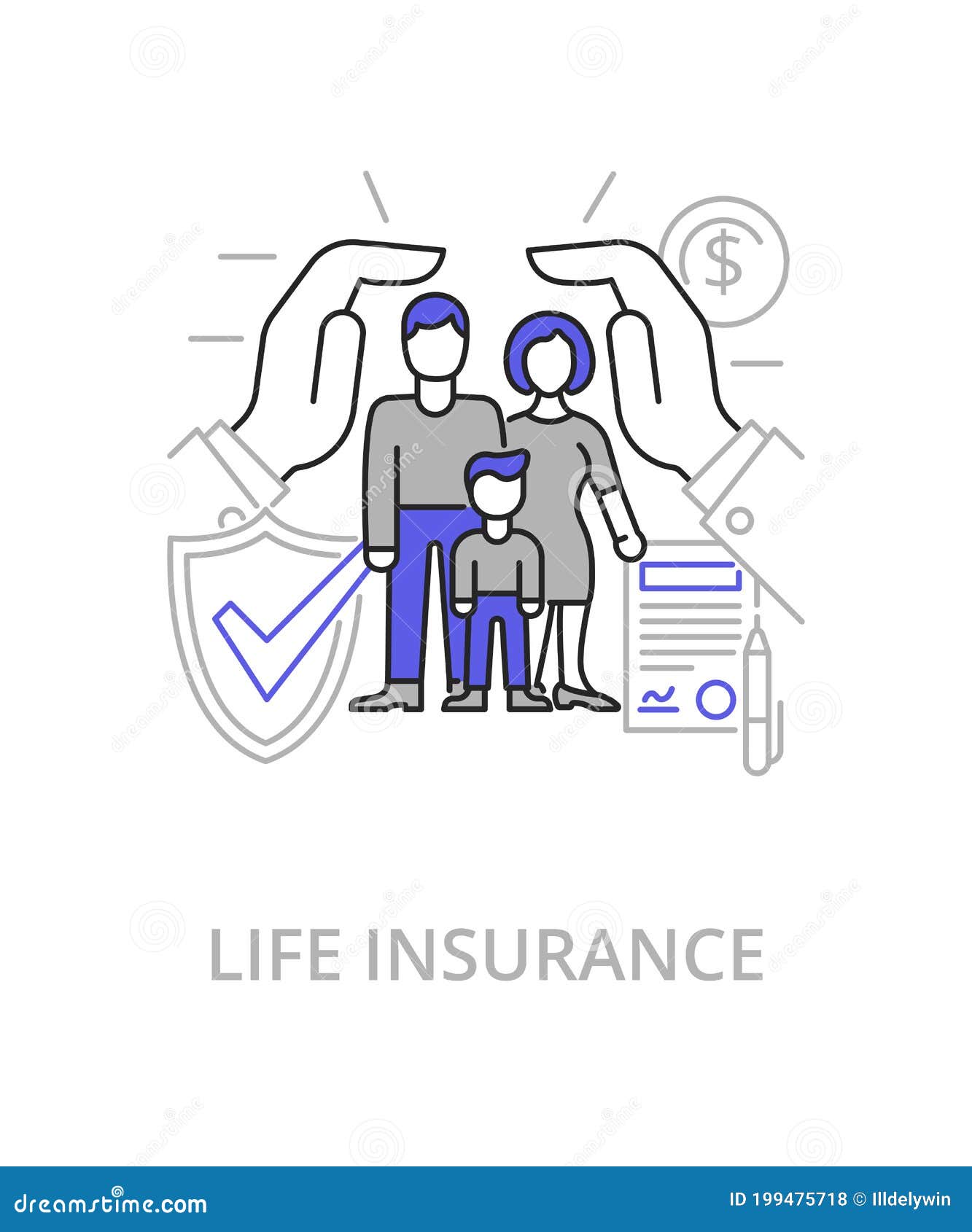 Life Insurance Flat Line Illustration in Trend Style. Complex Vector ...