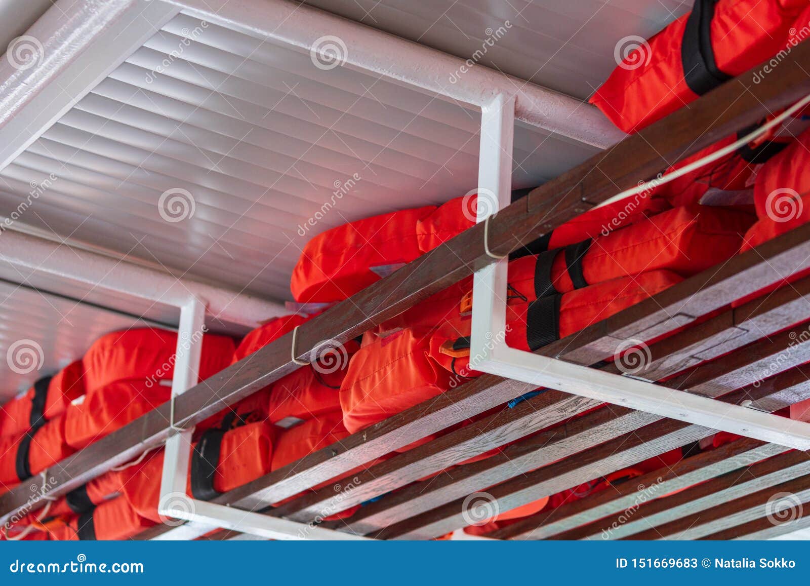 Life jackets on the boat stock image. Image of summer - 151669683