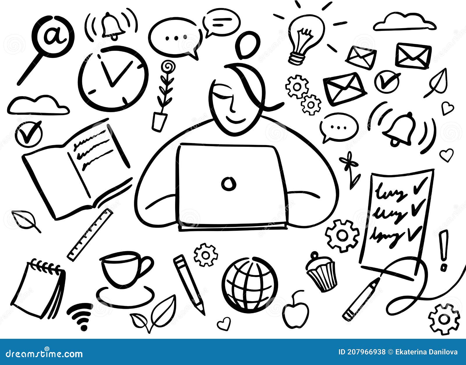 Life in the Modern World, Linear Drawing. Doodle Style Stock Vector ...