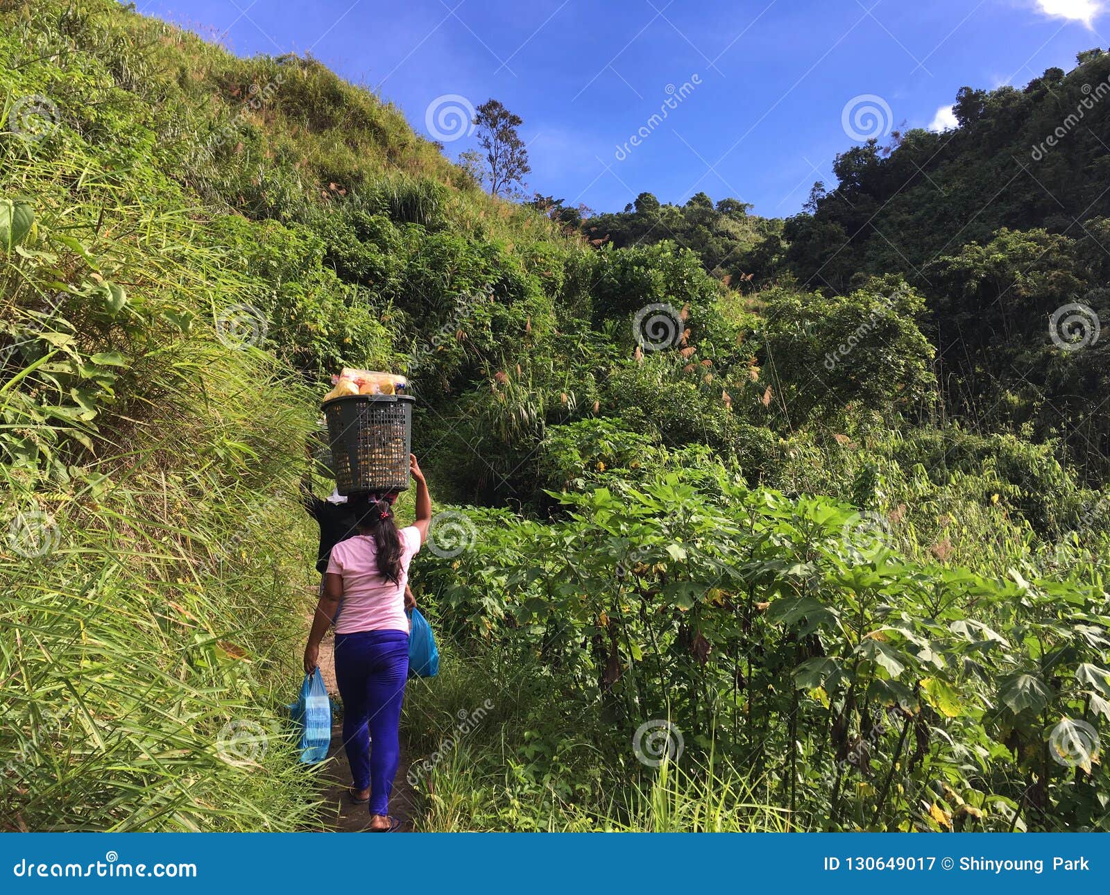 Life In The Philippine Jungle Woman Carrying Pot On Her Head Editorial