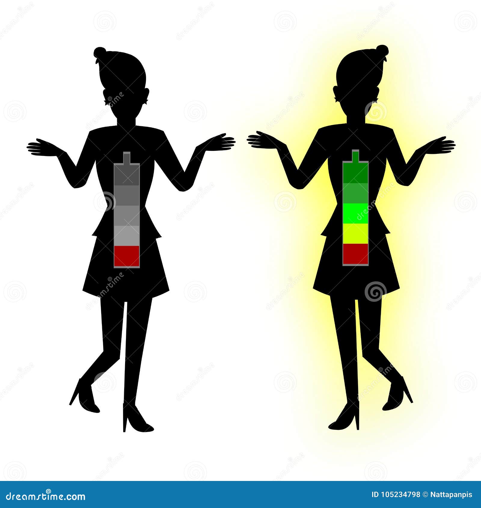 Life Power, Silhouette Woman Full Power and Low Power Stock ...