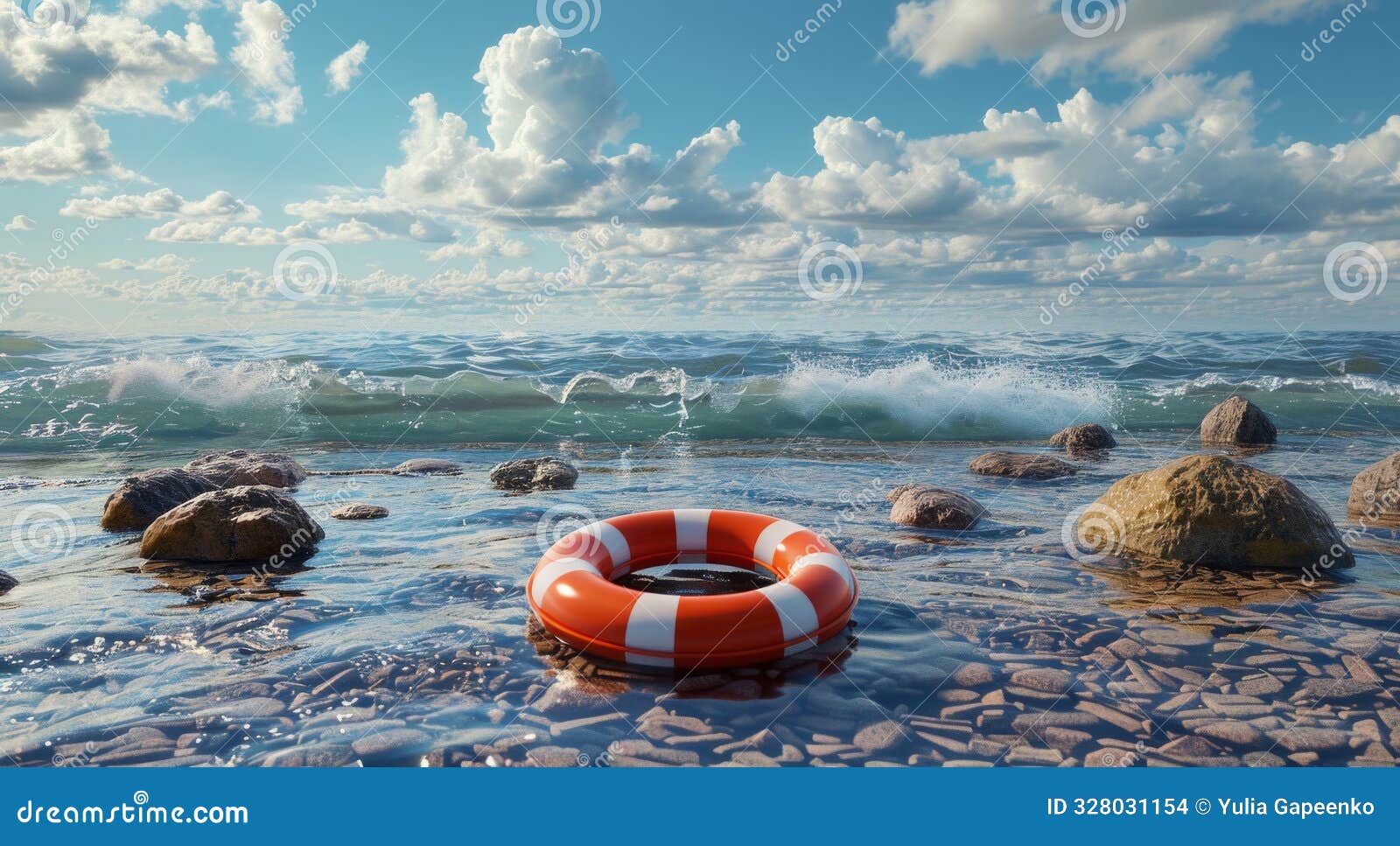 Life Preserver Floating in the Ocean Stock Photo - Image of safeguard ...