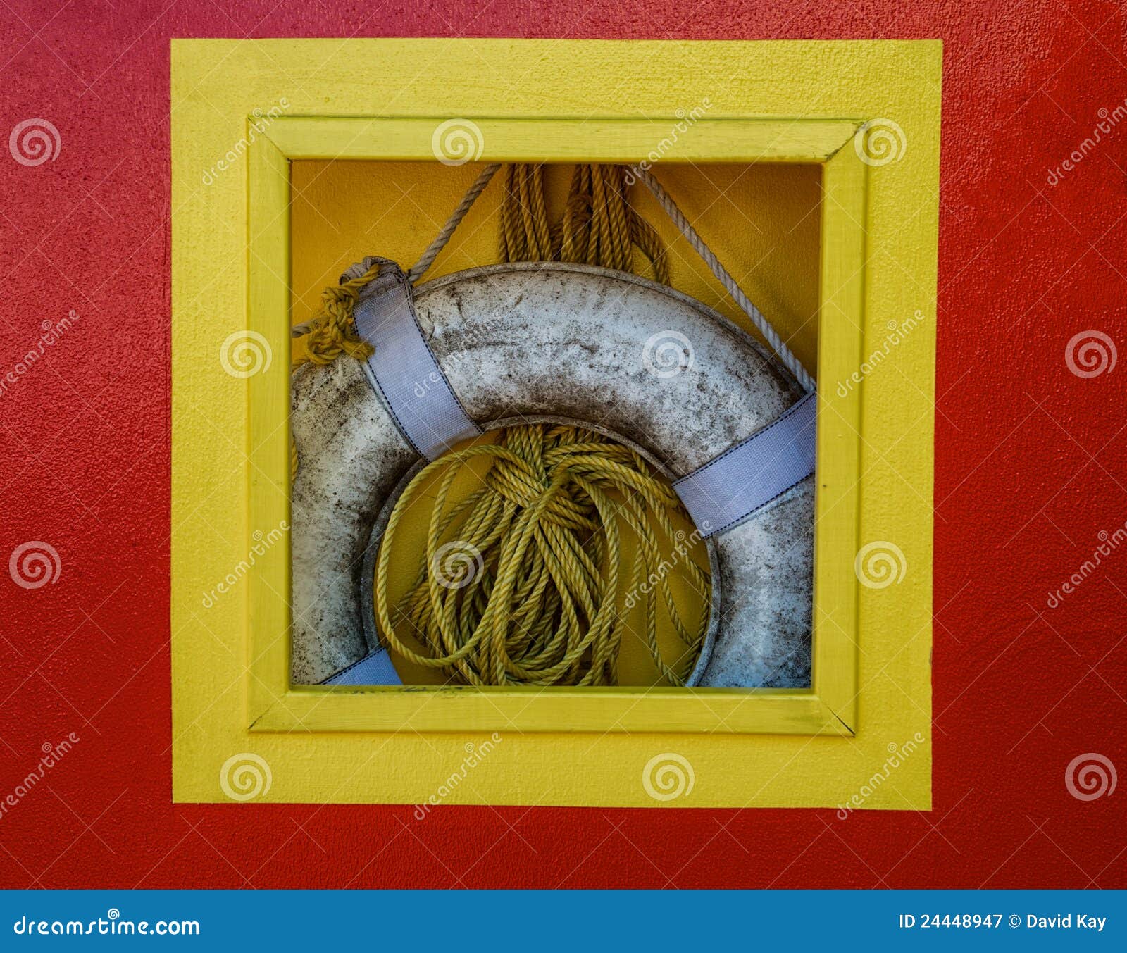 Life Preserver and Rope Hanging in Box on Dock Stock Image - Image of ...