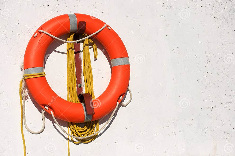 Life Preserver on White Concrete Background Stock Image - Image of ...