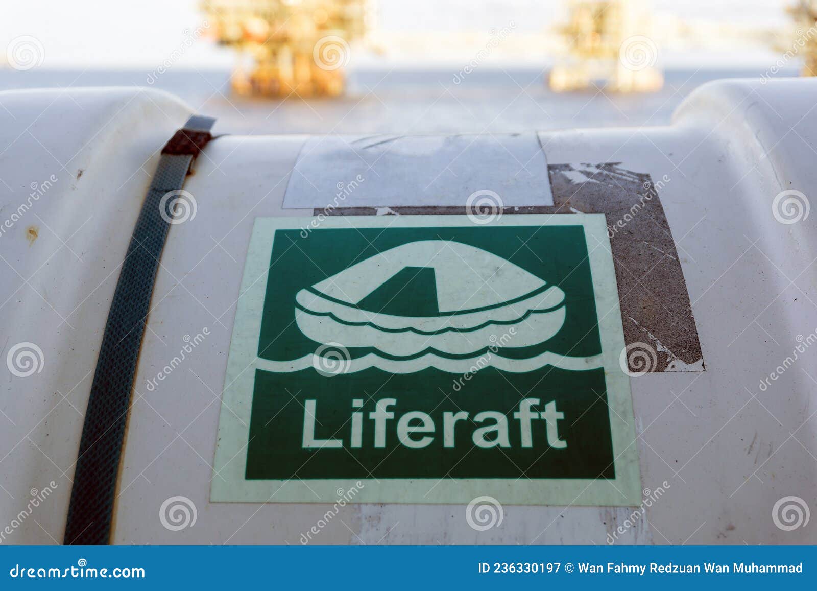 Life Raft Sign Posted on the Life Raft on Board a Construction Work ...