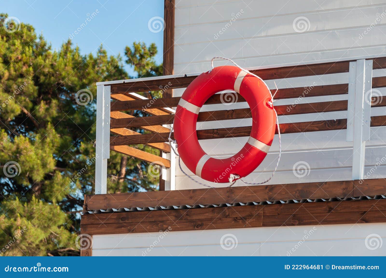 Life Ring Hangs on the Wall of the Lifeguard Tower. Lifeline Stock ...