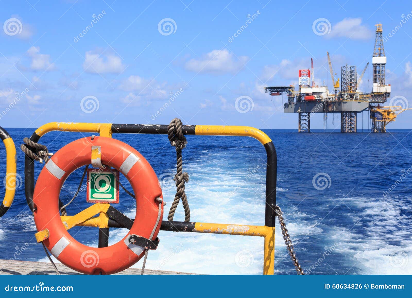 Life Ring on the Offshore Supply Boat with Jack Up Drilling Rig Stock ...