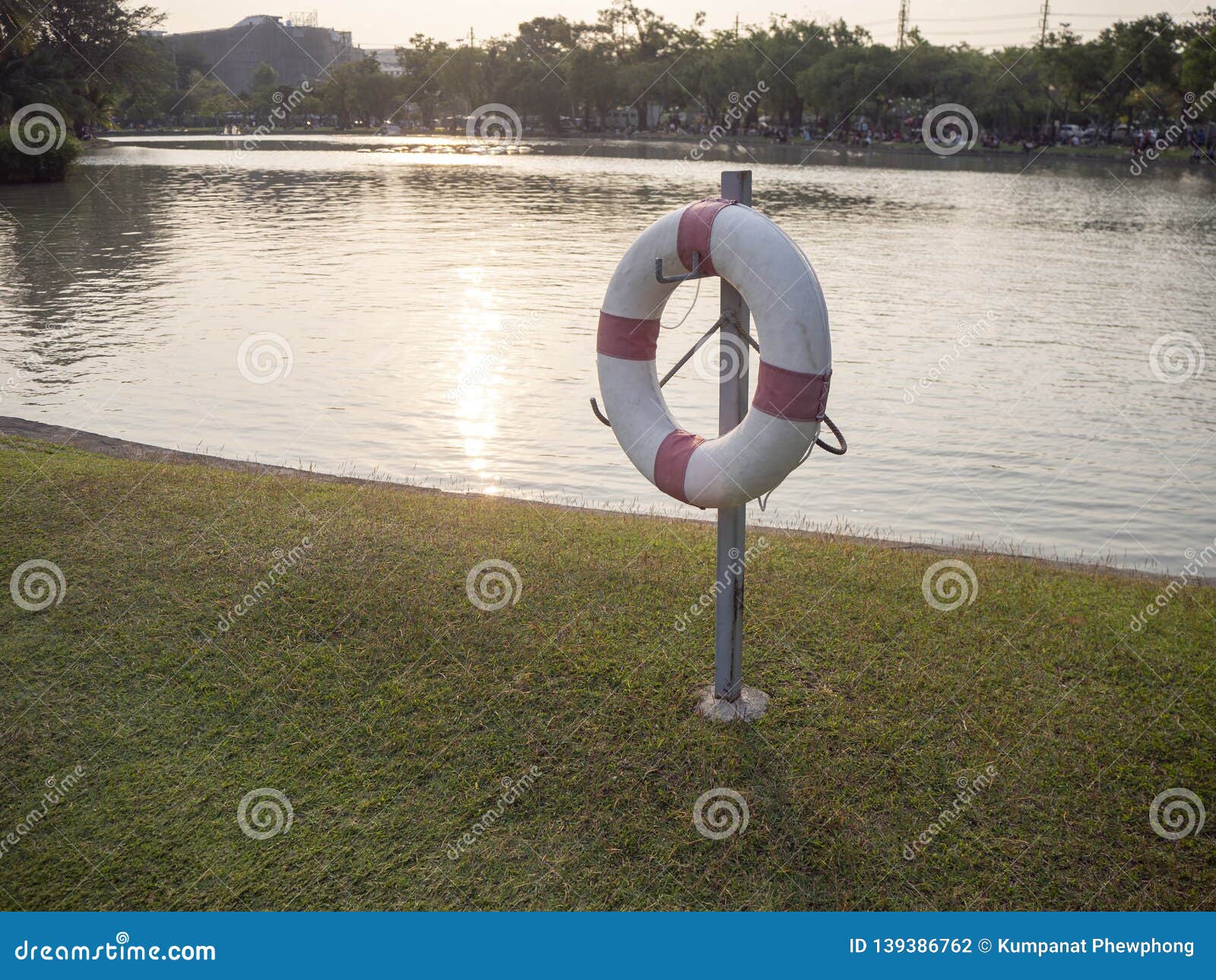 Life Ring , Preserver on Pole in Park when Sunset Stock Photo - Image ...