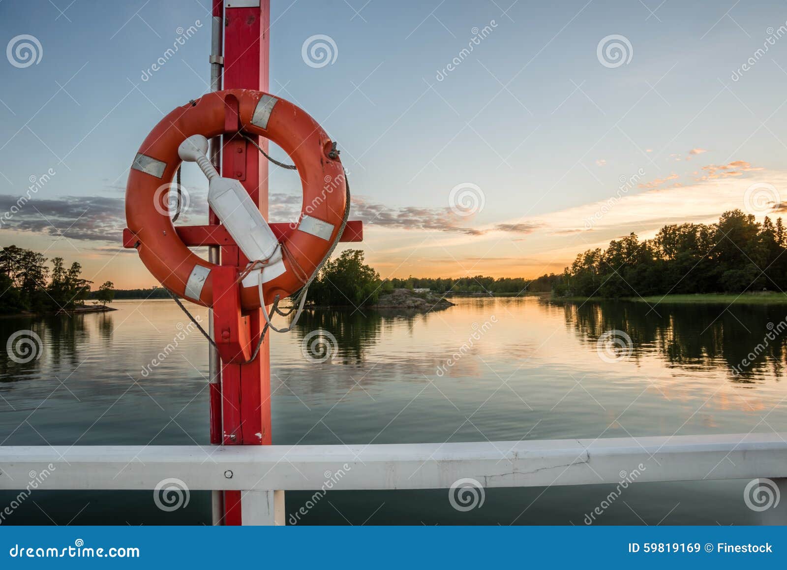 Life Ring on Sunset Time in Seurasaari Helsinki Stock Image - Image of ...