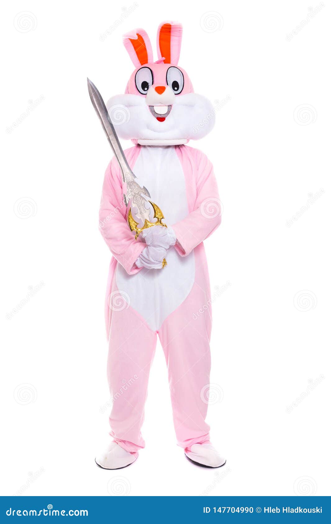 Life Size Easter Bunny Knight or Warrior with Sword or Dagger Stands on ...