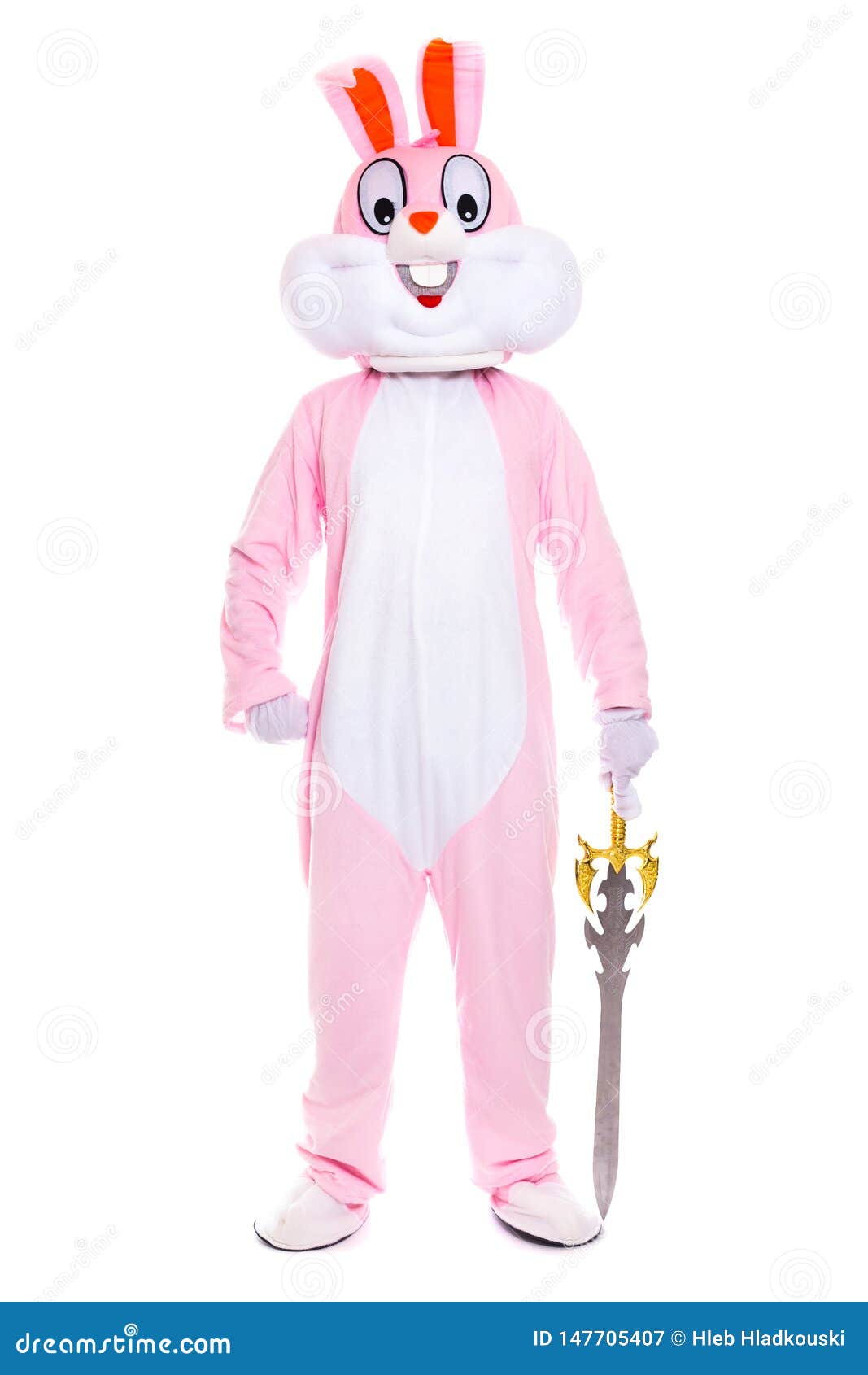 Life Size Easter Bunny Knight or Warrior with Sword or Dagger Stands on ...