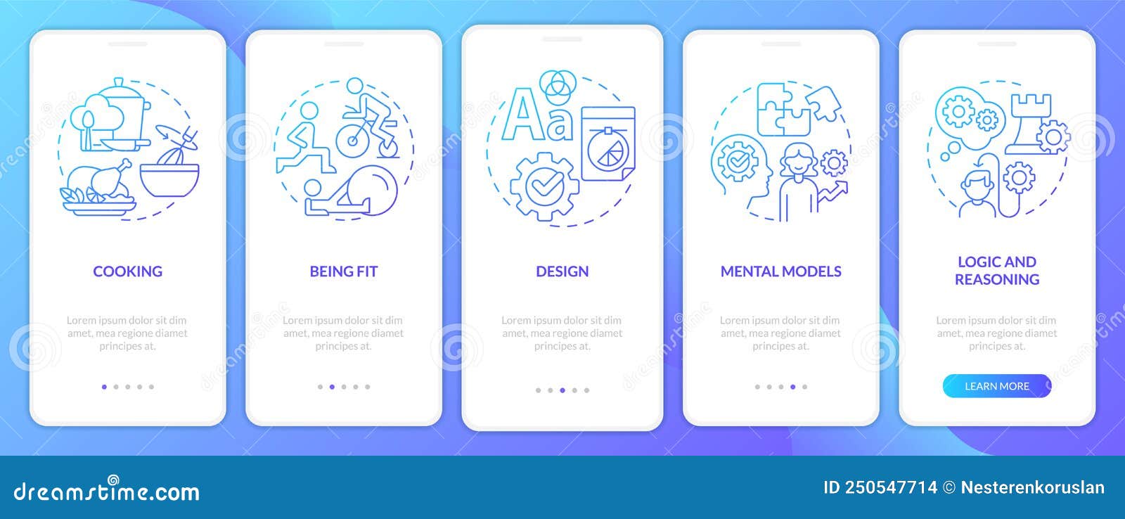 Life Skills Blue Gradient Onboarding Mobile App Screen Stock Vector