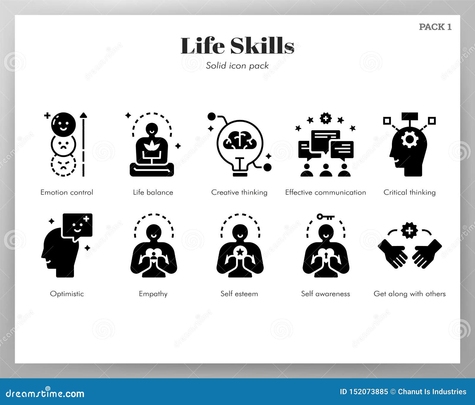 Life Skills Icons Solid Pack Stock Vector - Illustration of leadership ...