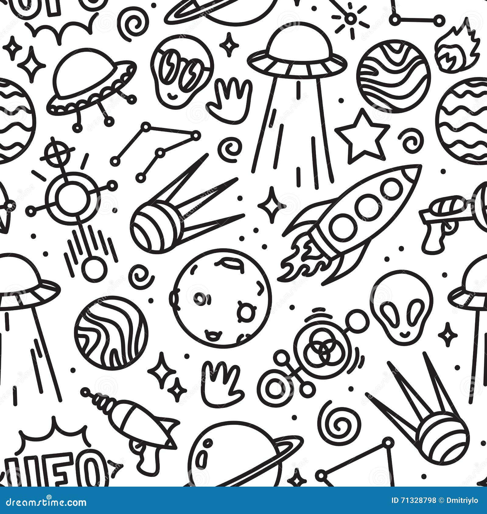 Life in Space Seamless Vector Pattern Black and White Stock Vector ...