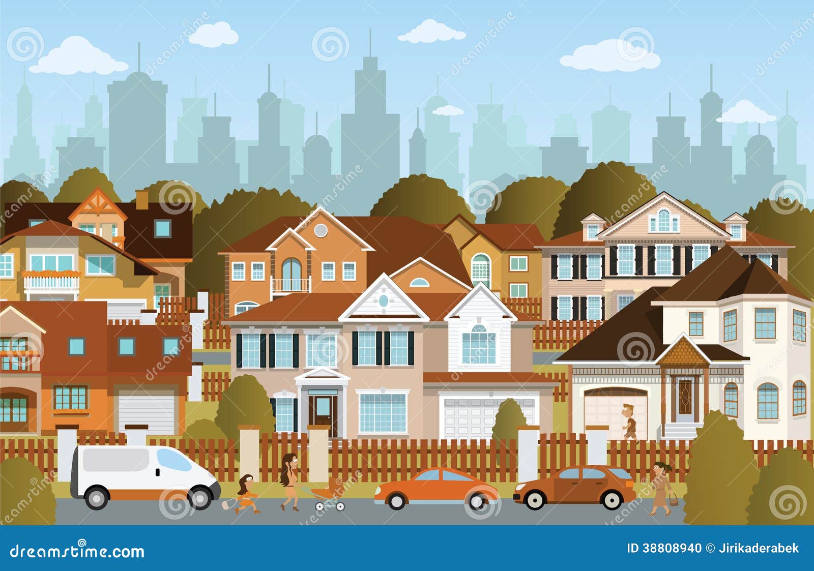 Life in the suburbs stock vector. Illustration of buildings - 38808940