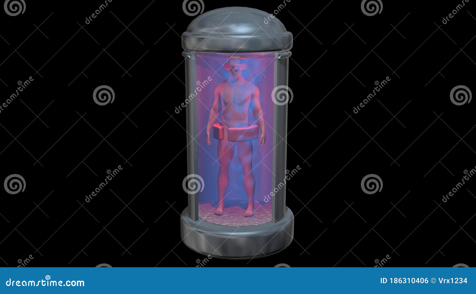 Life Support Chamber, Cryonic Tank with Man. Visible Internal Liquid ...