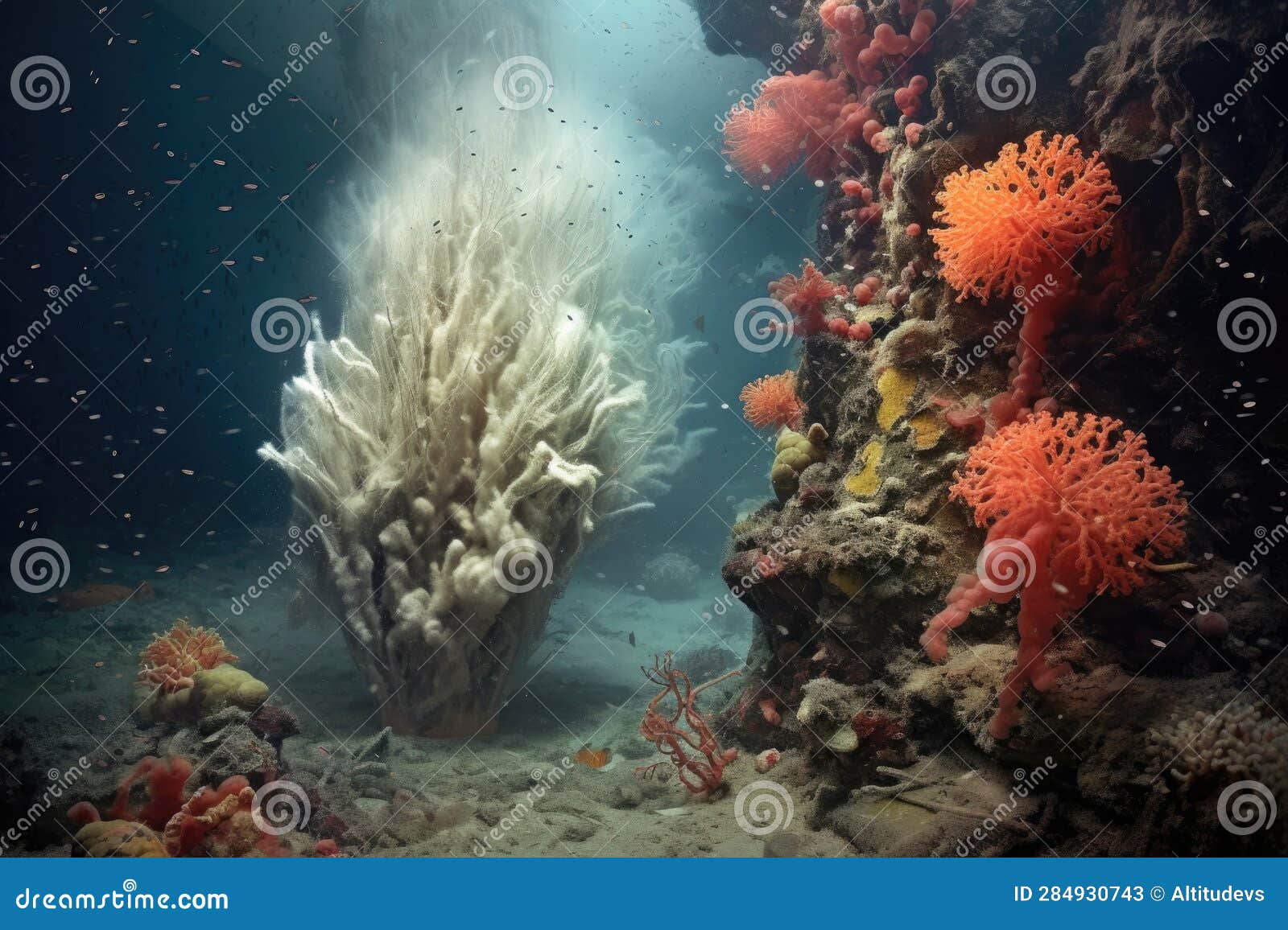 Life Thriving Around a White Smoker Vent in the Deep Ocean Stock ...