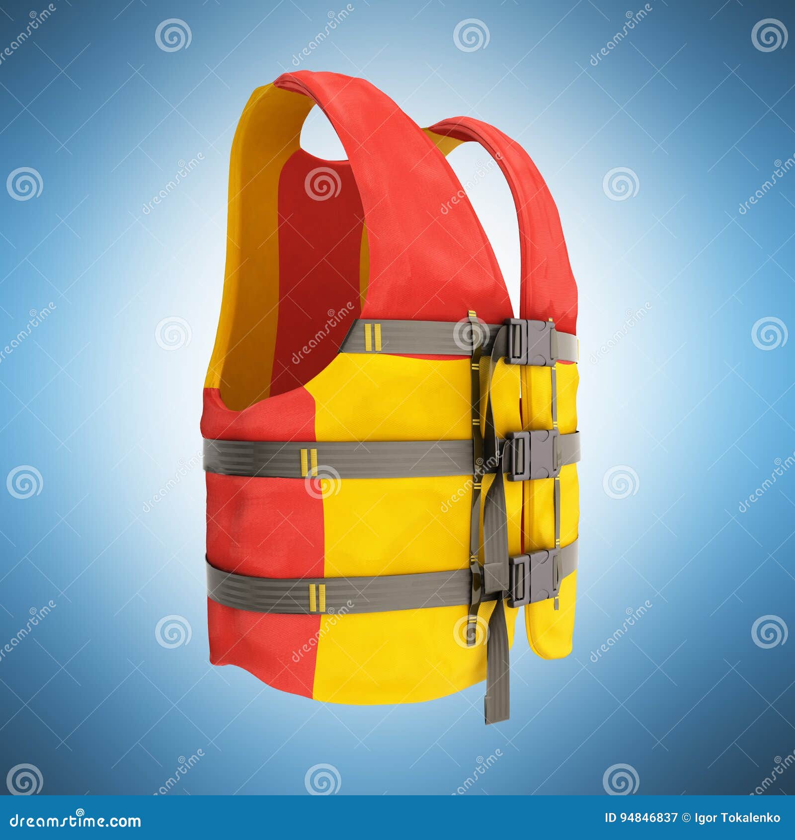 Life Vest Red Yellow 3d Render on Blue Background Stock Illustration ...