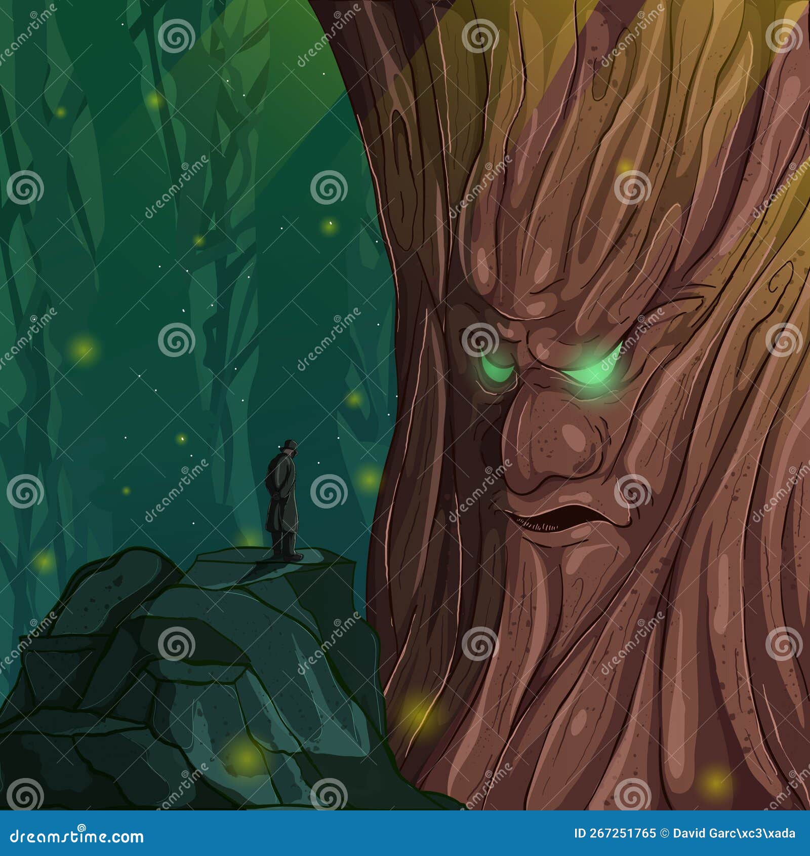 Person in a Magical Living Forest Stock Vector - Illustration of ...